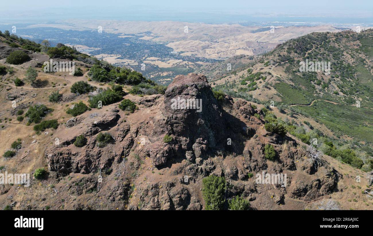 Aerial view of Devils Pulpit Mount Diablo mountain range, with the peak ...