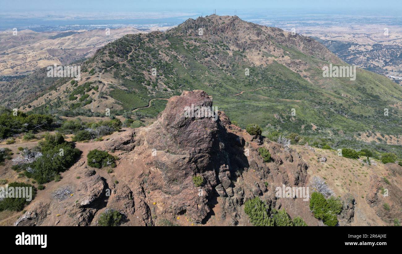 Aerial view of Devils Pulpit Mount Diablo mountain range, with the peak ...