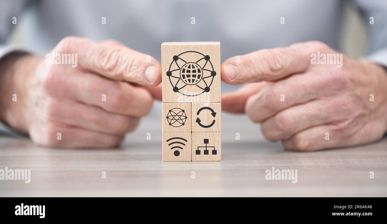 Wooden blocks with symbol of globalization concept Stock Photo - Alamy