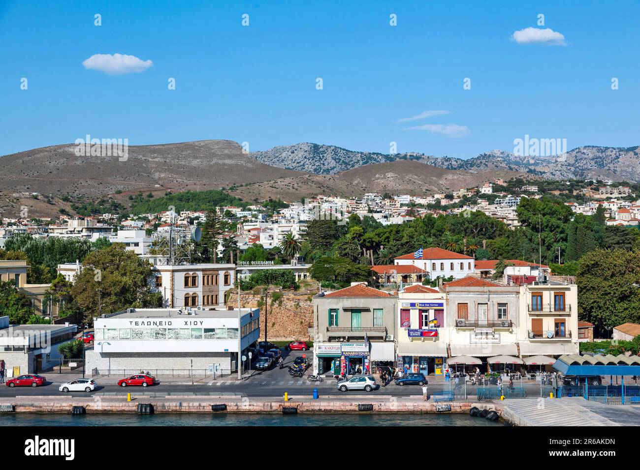 View of Chios town and port, as seen from aboard a vessel Stock Photo ...