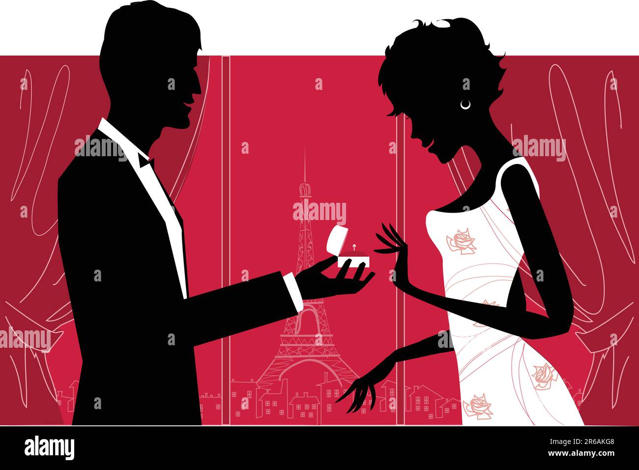 Vector illustration of a couple making an engagement Stock Vector Image ...