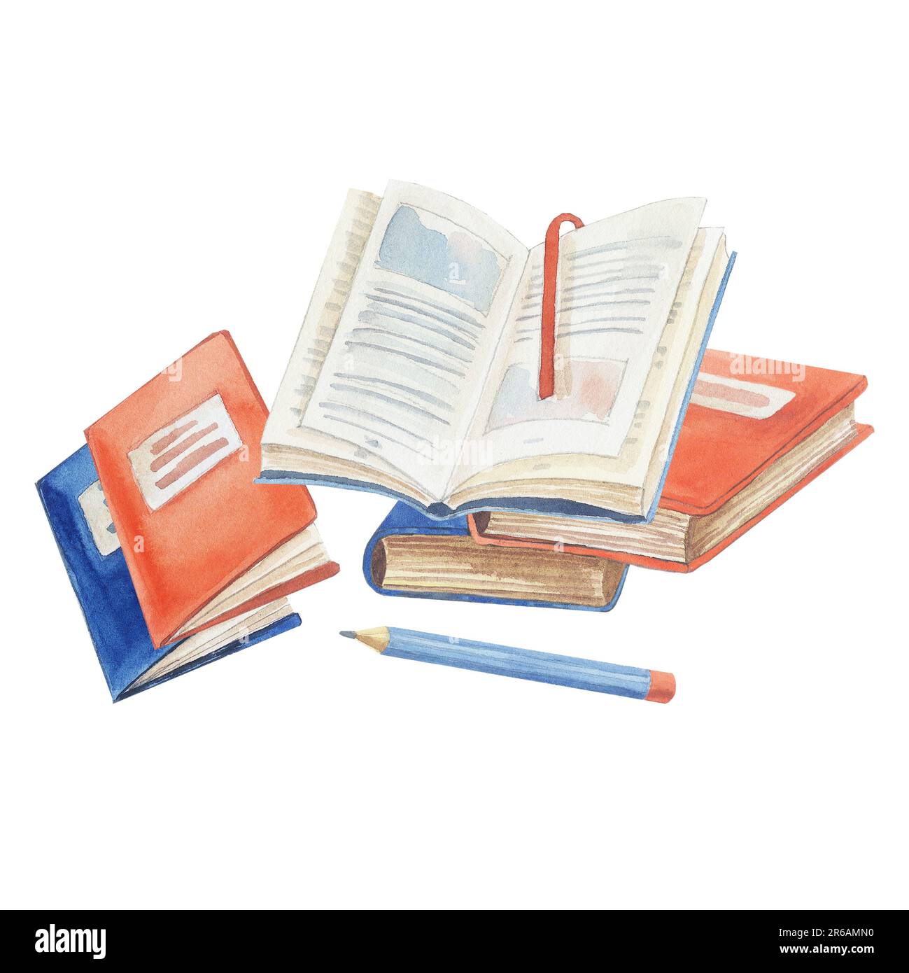 Book, textbooks, a stack of books. Watercolor illustration, for ...