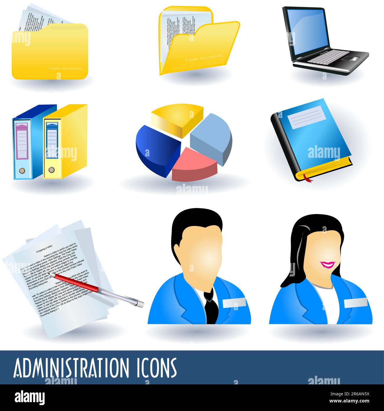 A collection of nine administration icons, color illustrations Stock ...