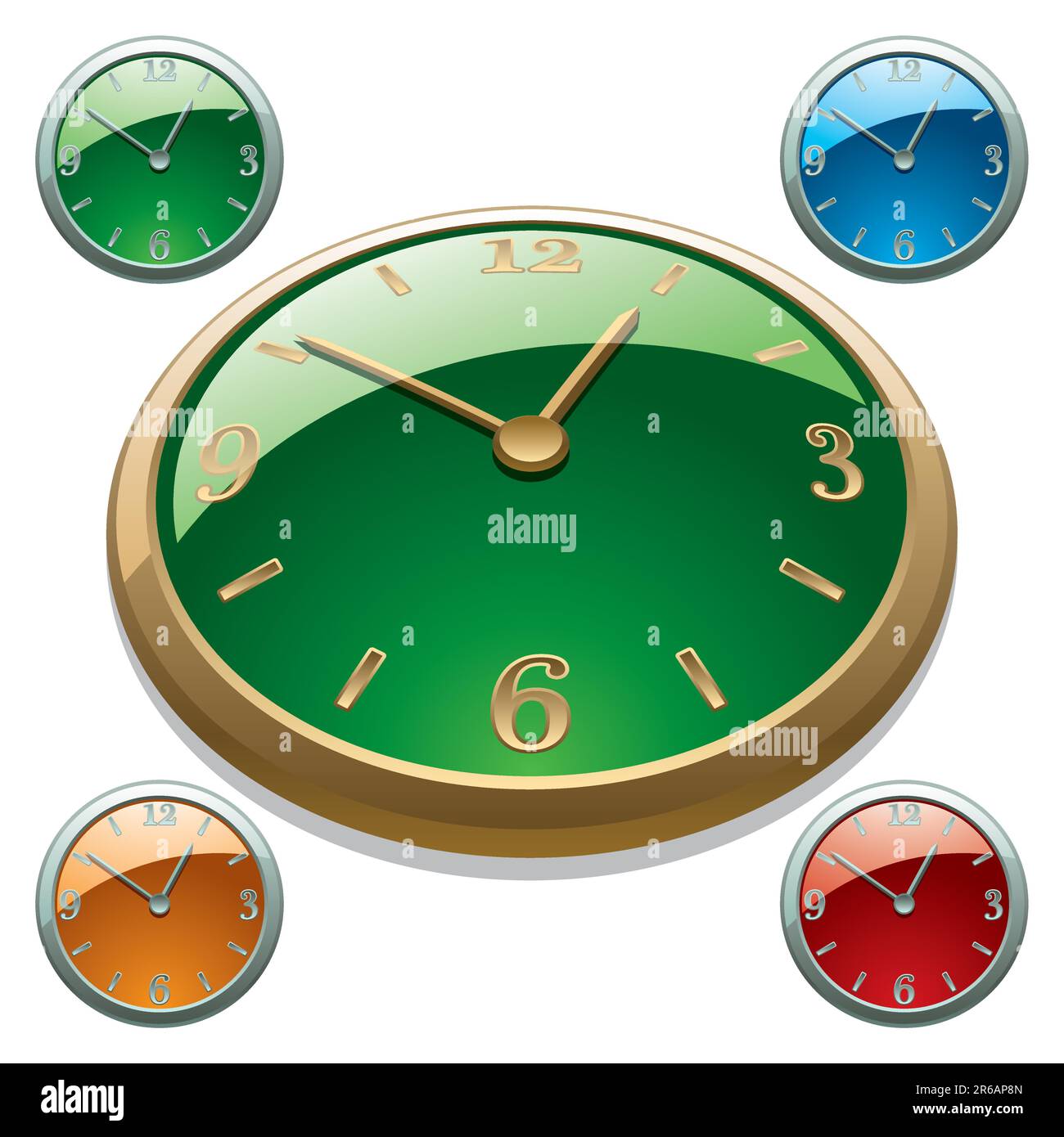 Set of Gold and Silver Clock Icons. Front and Perspective View. Vector ...