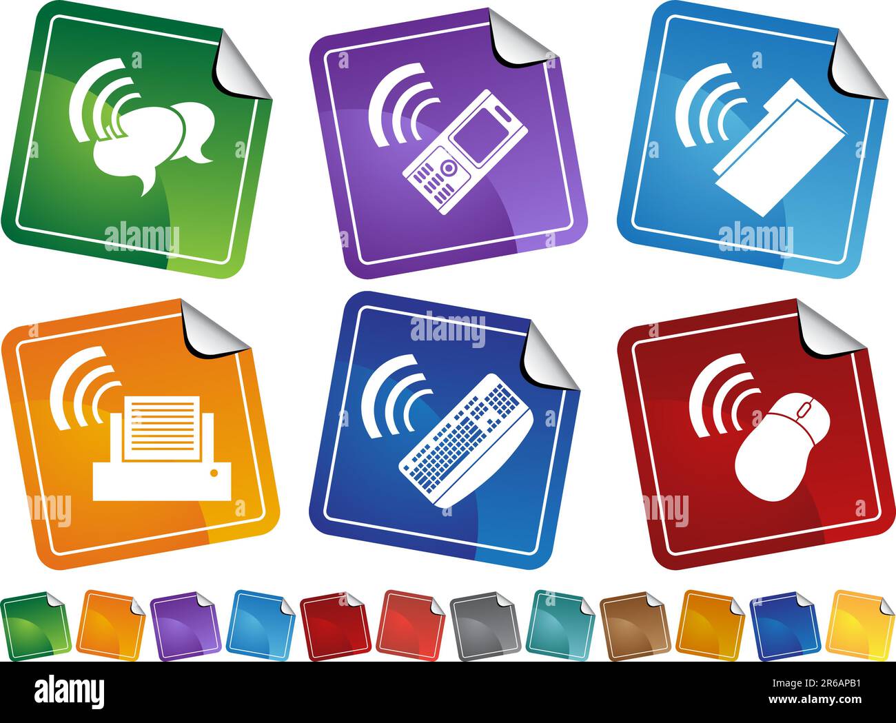 Set of 6 stickers showing wireless connections on different devices ...