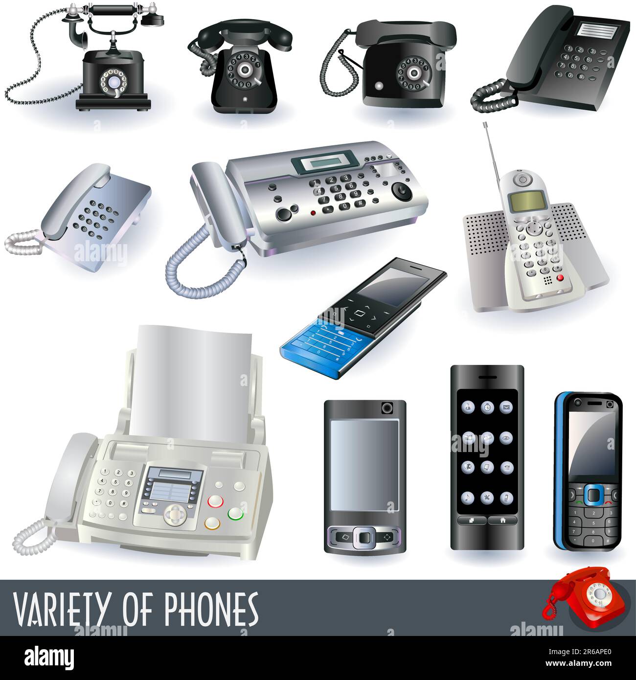 A collection of variety telephone icons - from old one to modern one ...