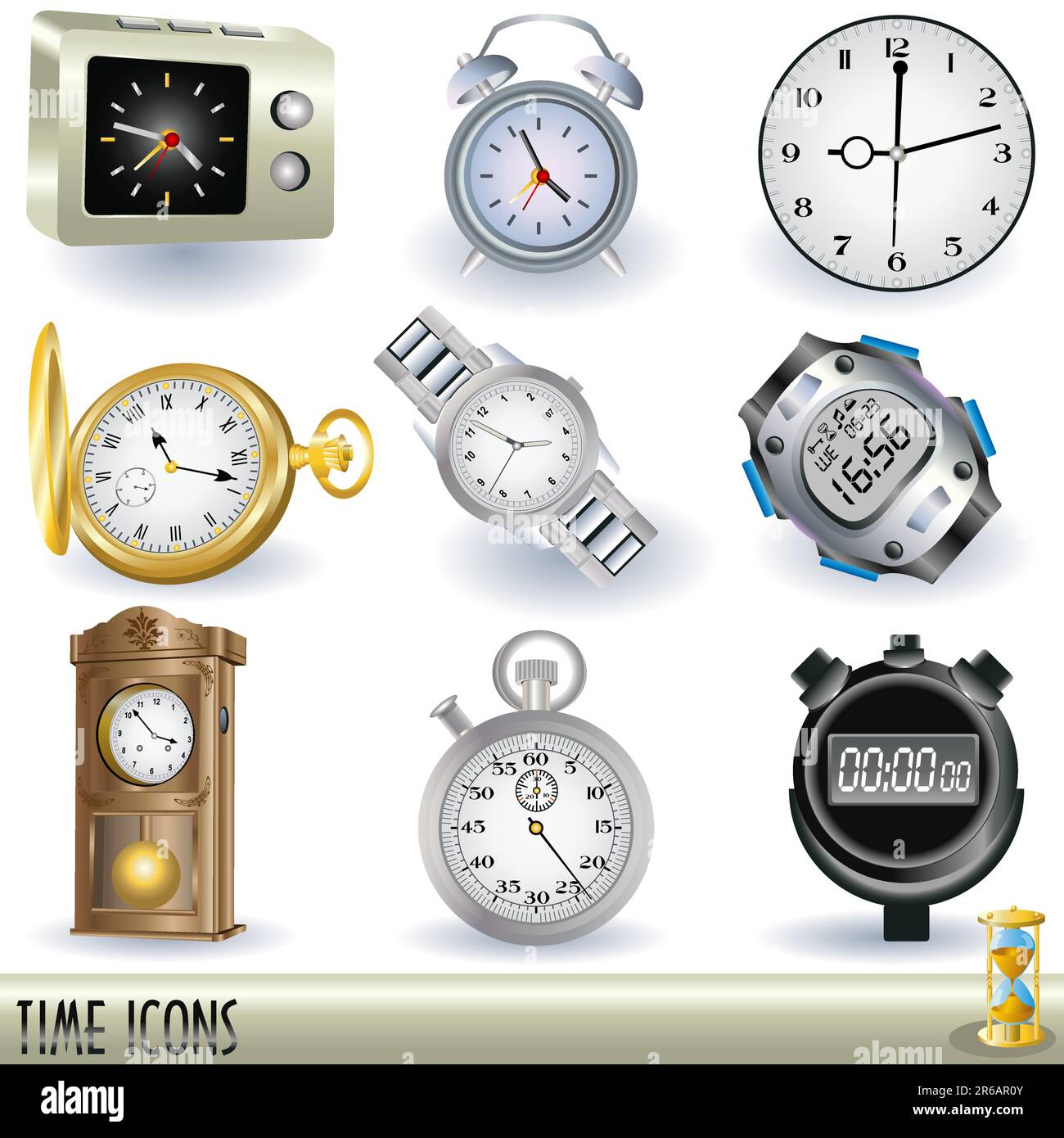 A collection of watches and stopwatches, color realistic illustrations ...
