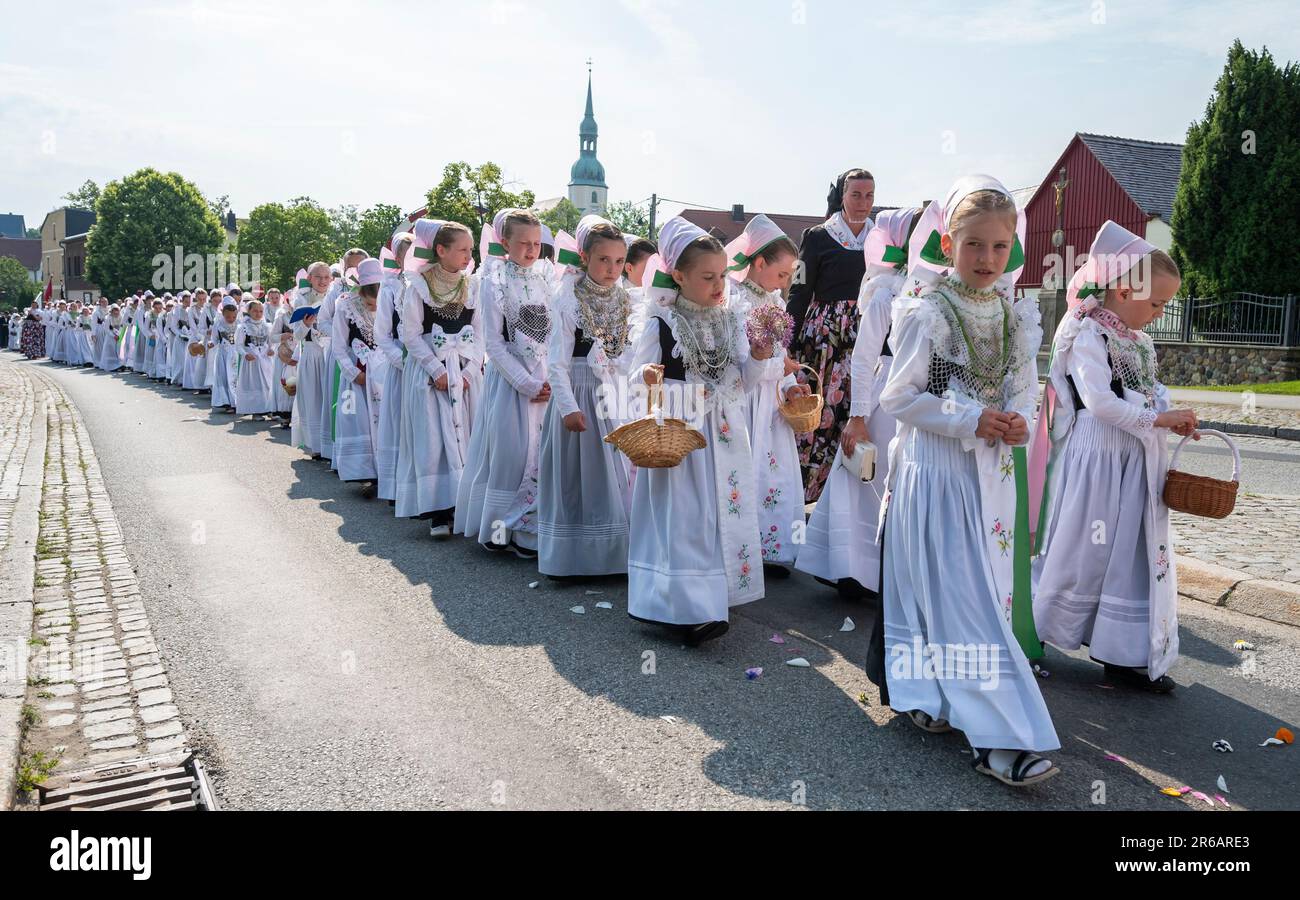 Crostwitz, Germany. 08th June, 2023. Sorbian Catholics celebrate the ...
