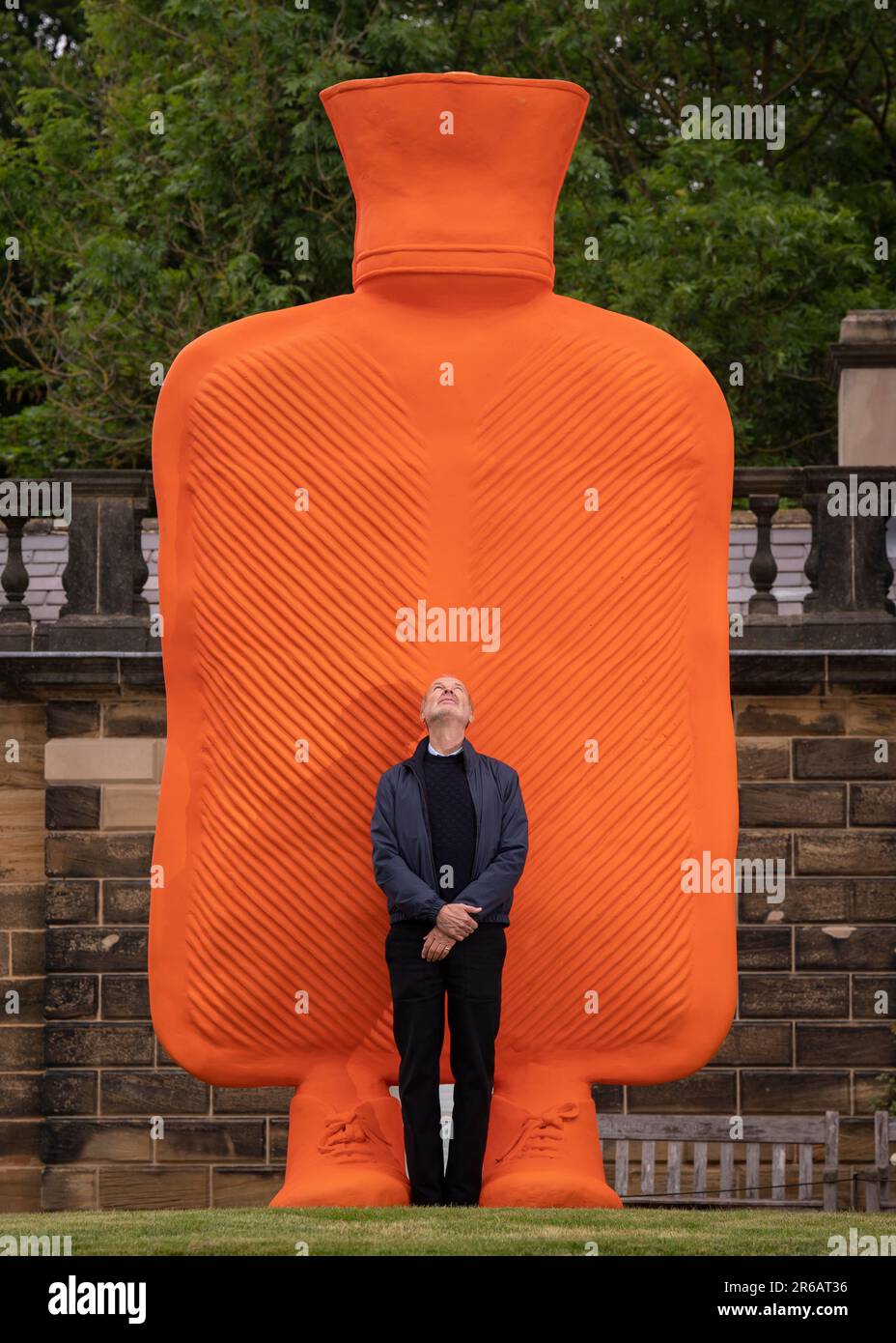 Austrian artist Erwin Wurm with his work Big Mutter, 2015, as he ...