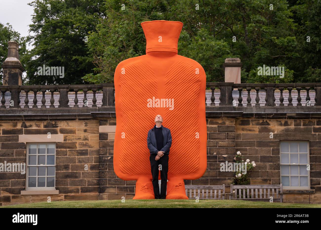 Austrian artist Erwin Wurm with his work Big Mutter, 2015, as he ...