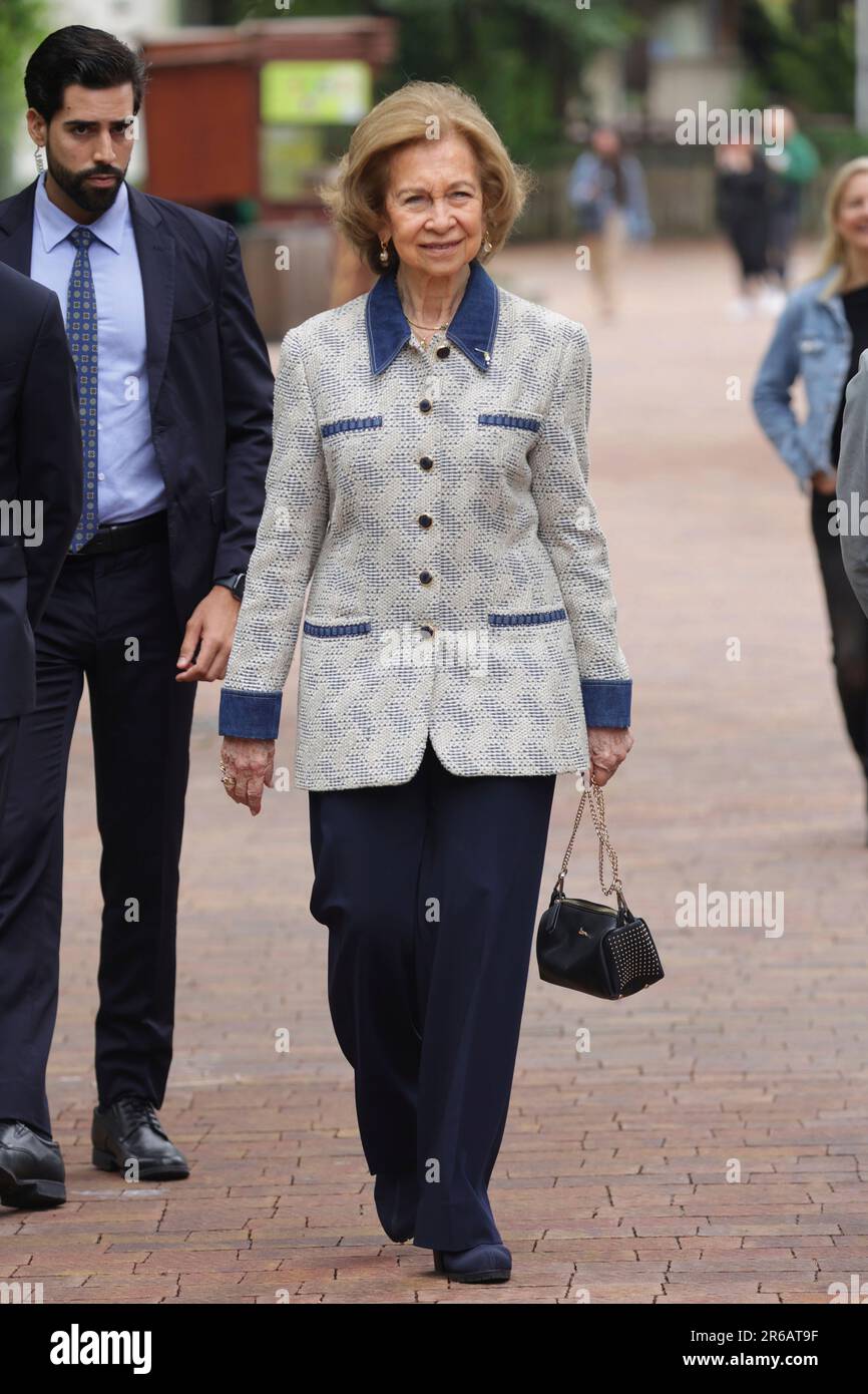 (L-R) Queen Sofia on her arrival at the Zoo Aquiarium in Madrid (Spain), June 8, 2023. The Queen ...