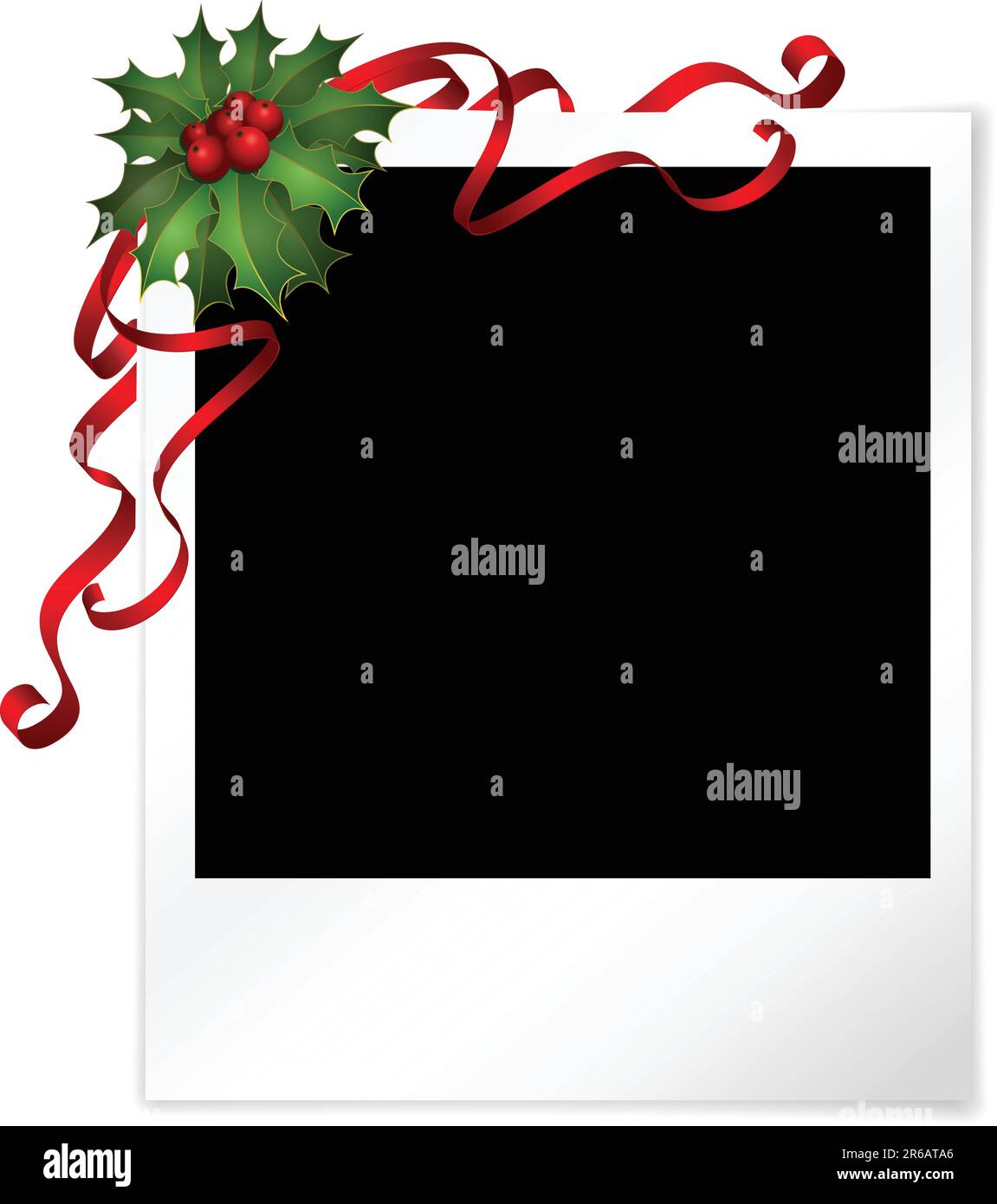 Christmas background with blank photo, holly and berries Stock Vector ...