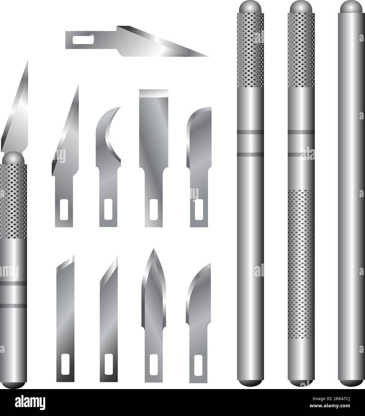 Detailed vector illustration of hobby and utility knife handles and ...