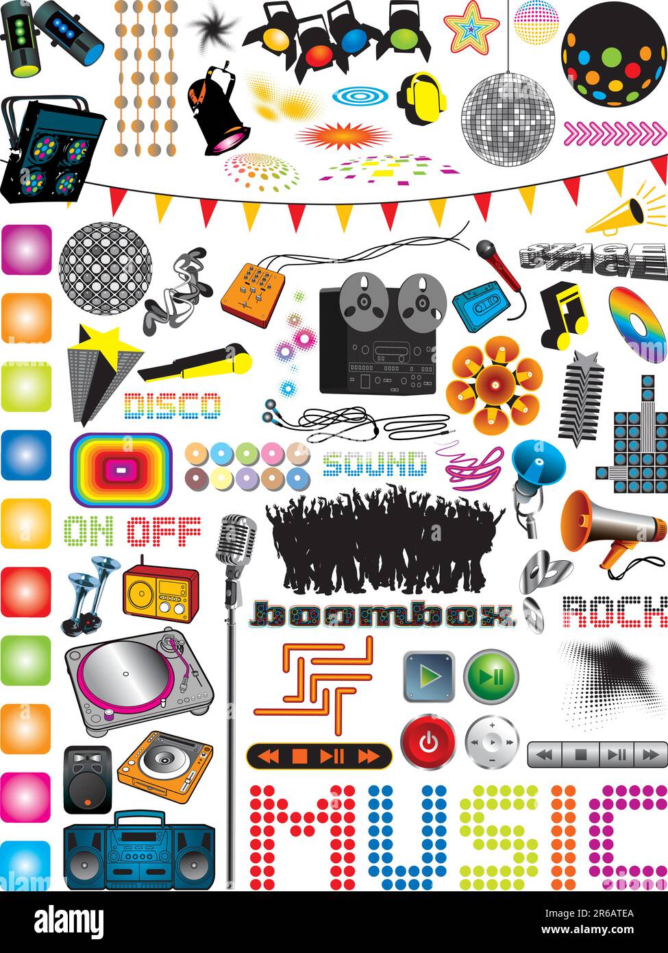 Vector graphics collection with many different music design elements ...