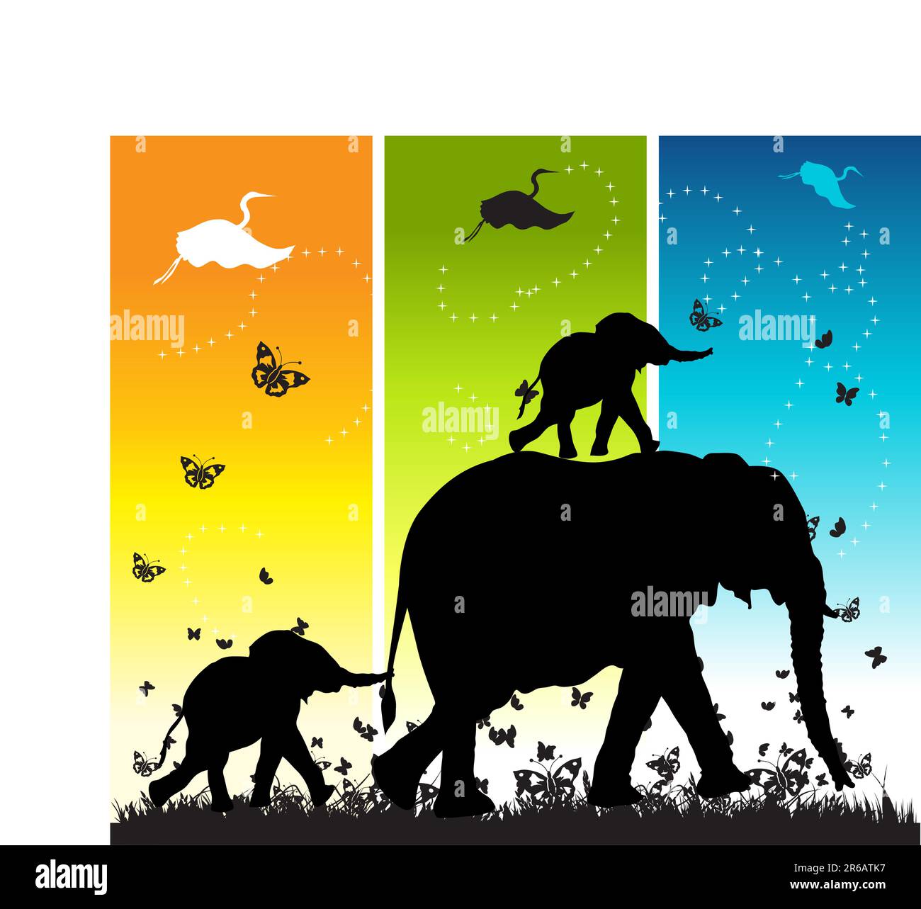 Family of elephants on nature walk, vector illustration Stock Vector ...