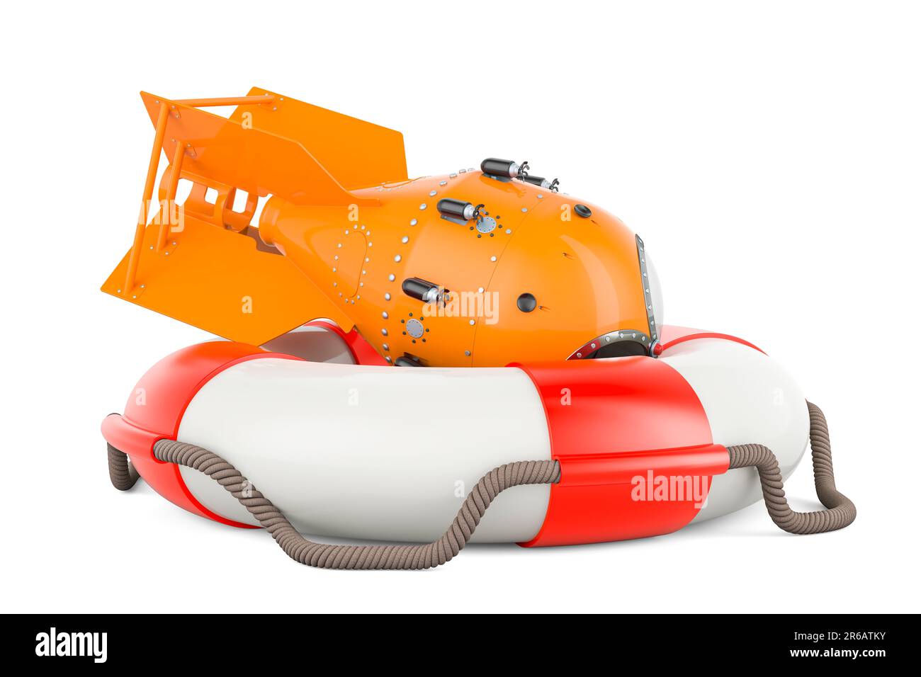 Atomic bomb, nuclear weapon inside lifebelt. 3D rendering isolated on ...