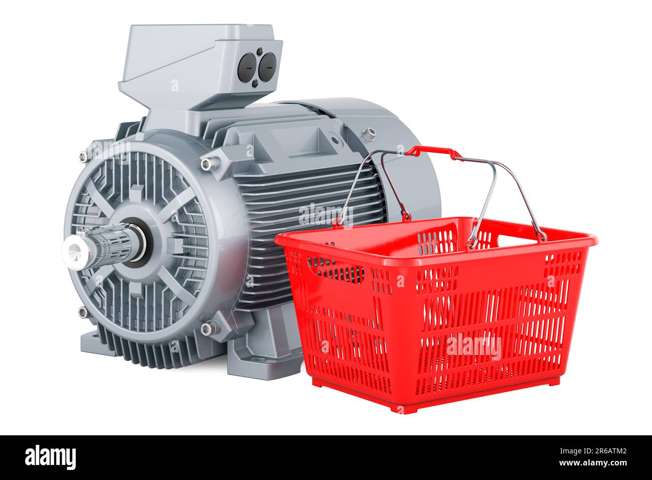 Industrial electric motor with shopping basket. 3D rendering isolated ...