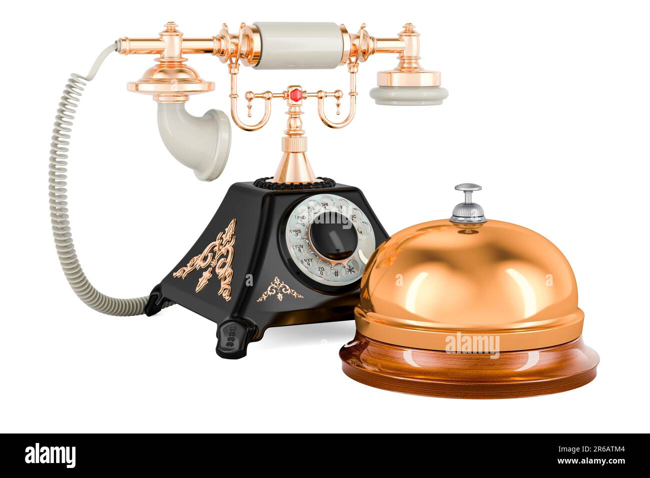 Old-fashioned phone with reception bell. 3D rendering isolated on white ...