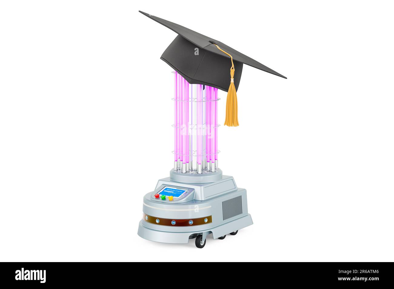 UV-Disinfection Robot with graduation hat. 3D rendering isolated on ...