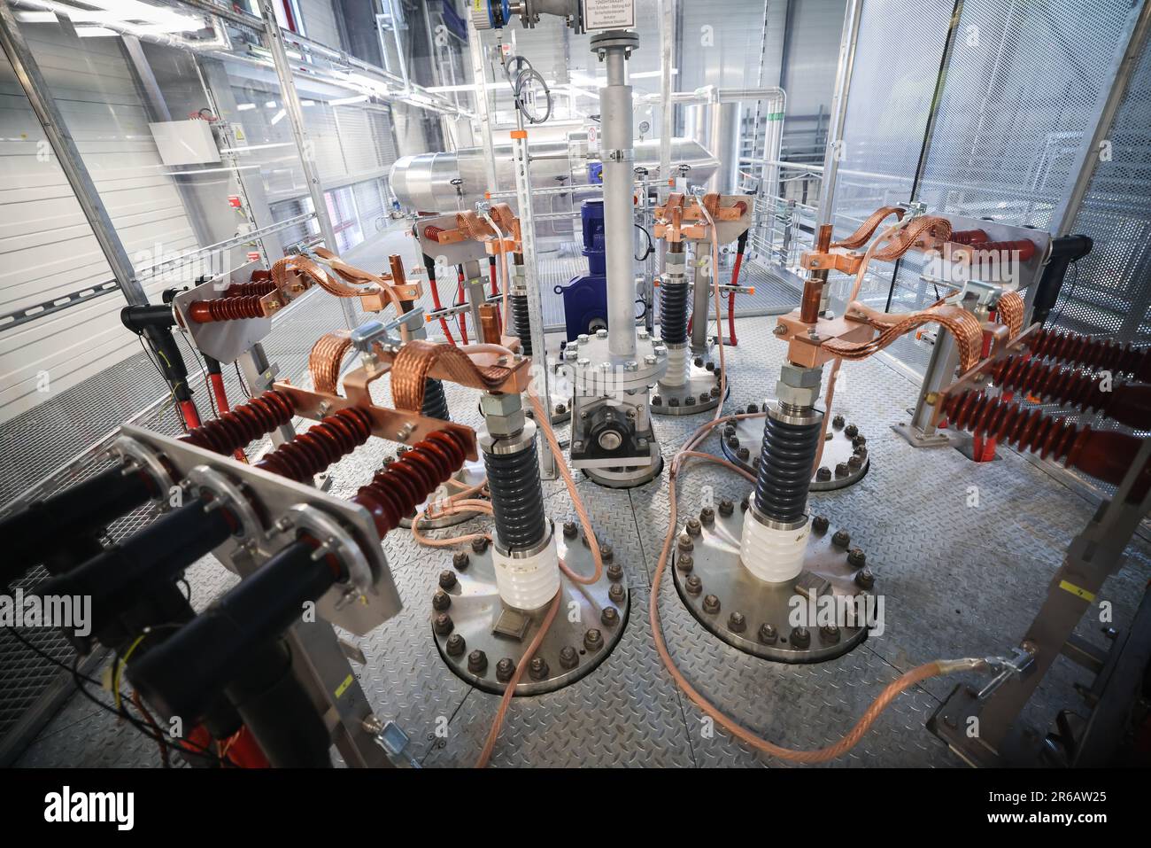 Wedel, Germany. 08th June, 2023. Six electrodes with their high-voltage ...