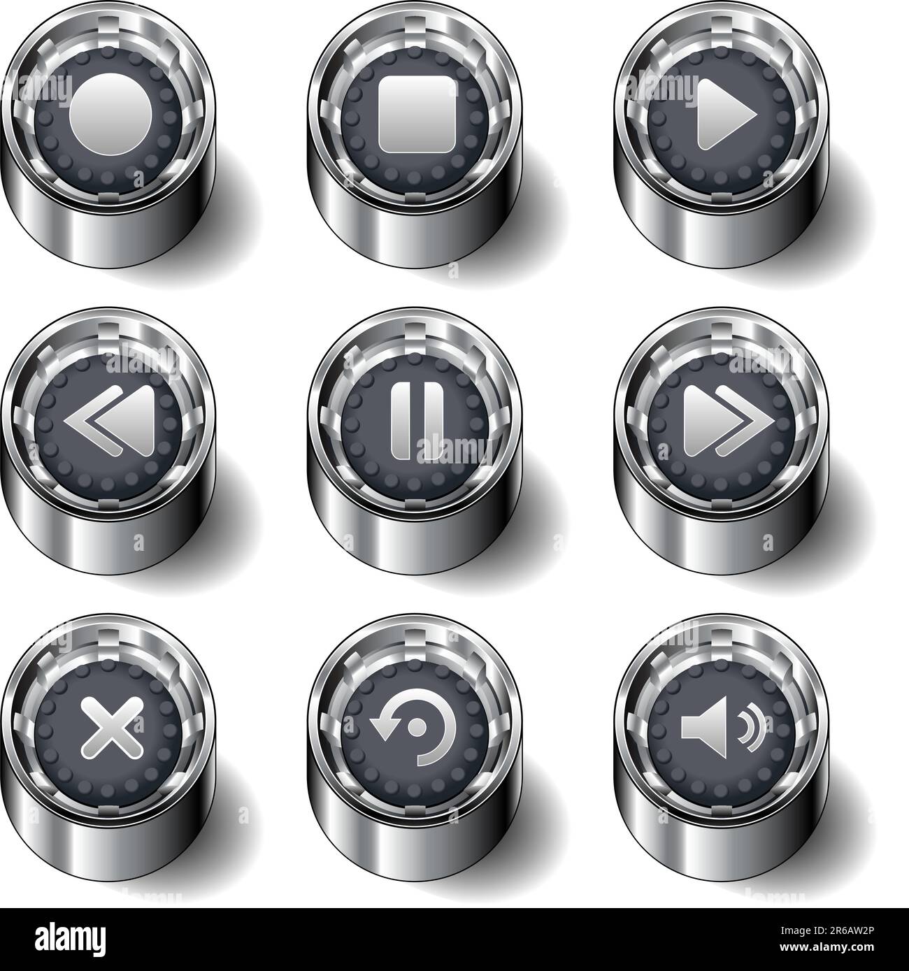 Media player icons on modern rubber vector button set Stock Vector ...