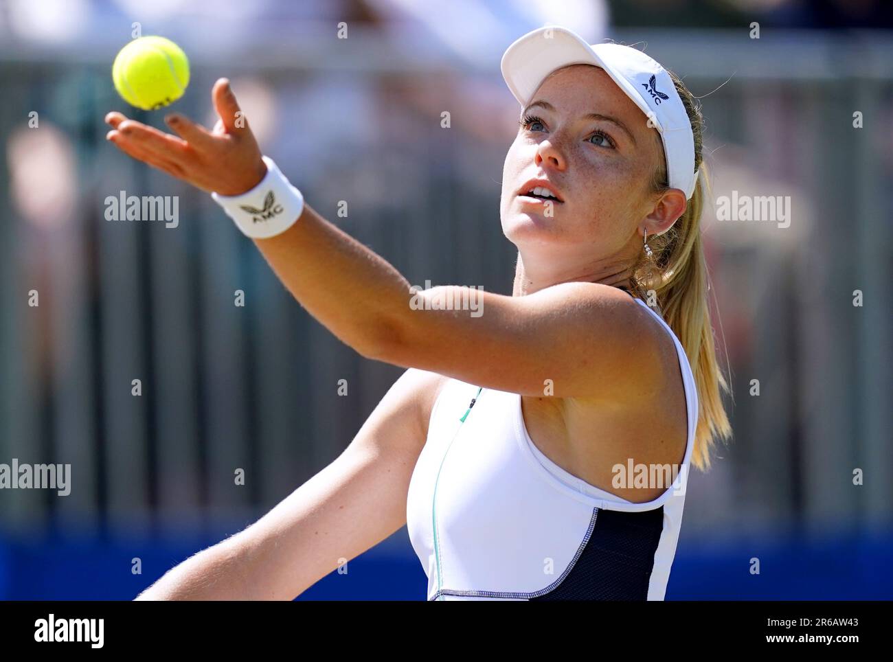 Katie Swan serves during her match against Oceane Dodin on day four of ...