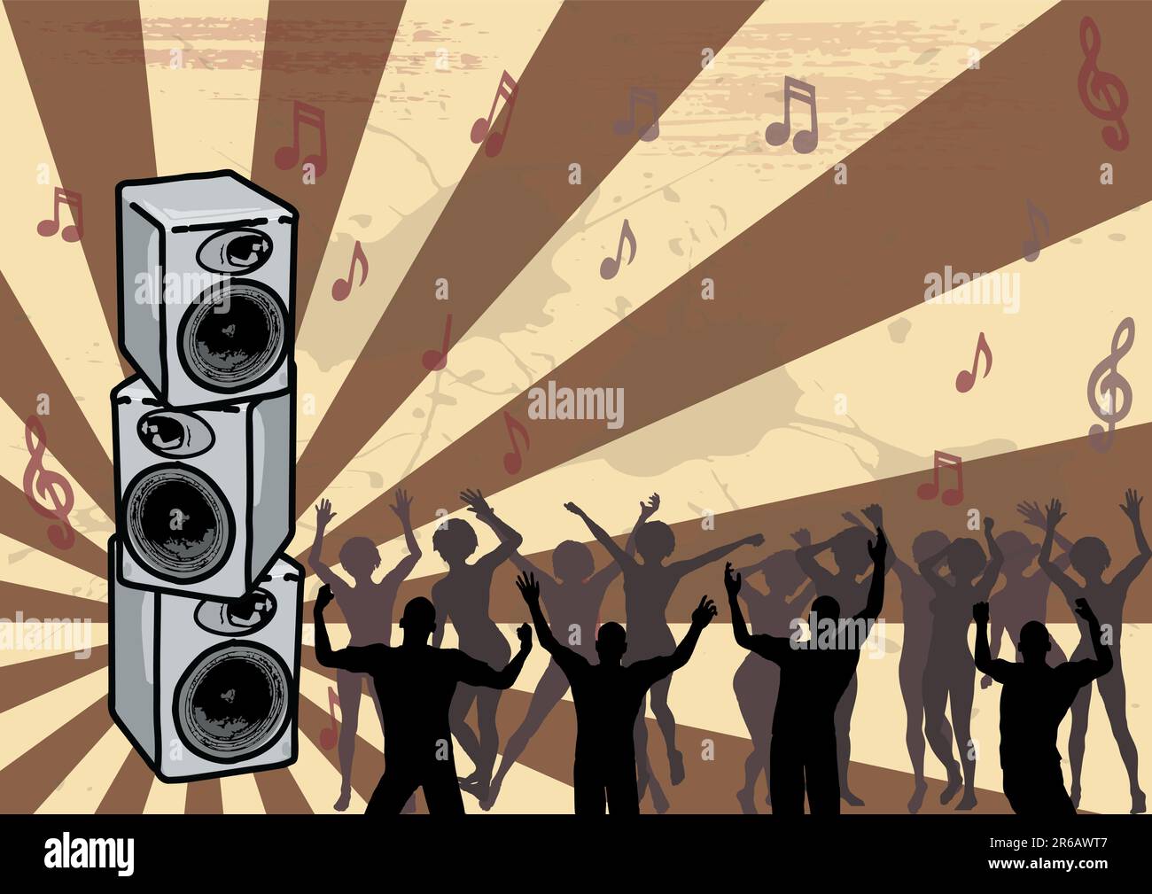 Boom Box - Vector Illustration of Ravers danceing round speakers Stock ...