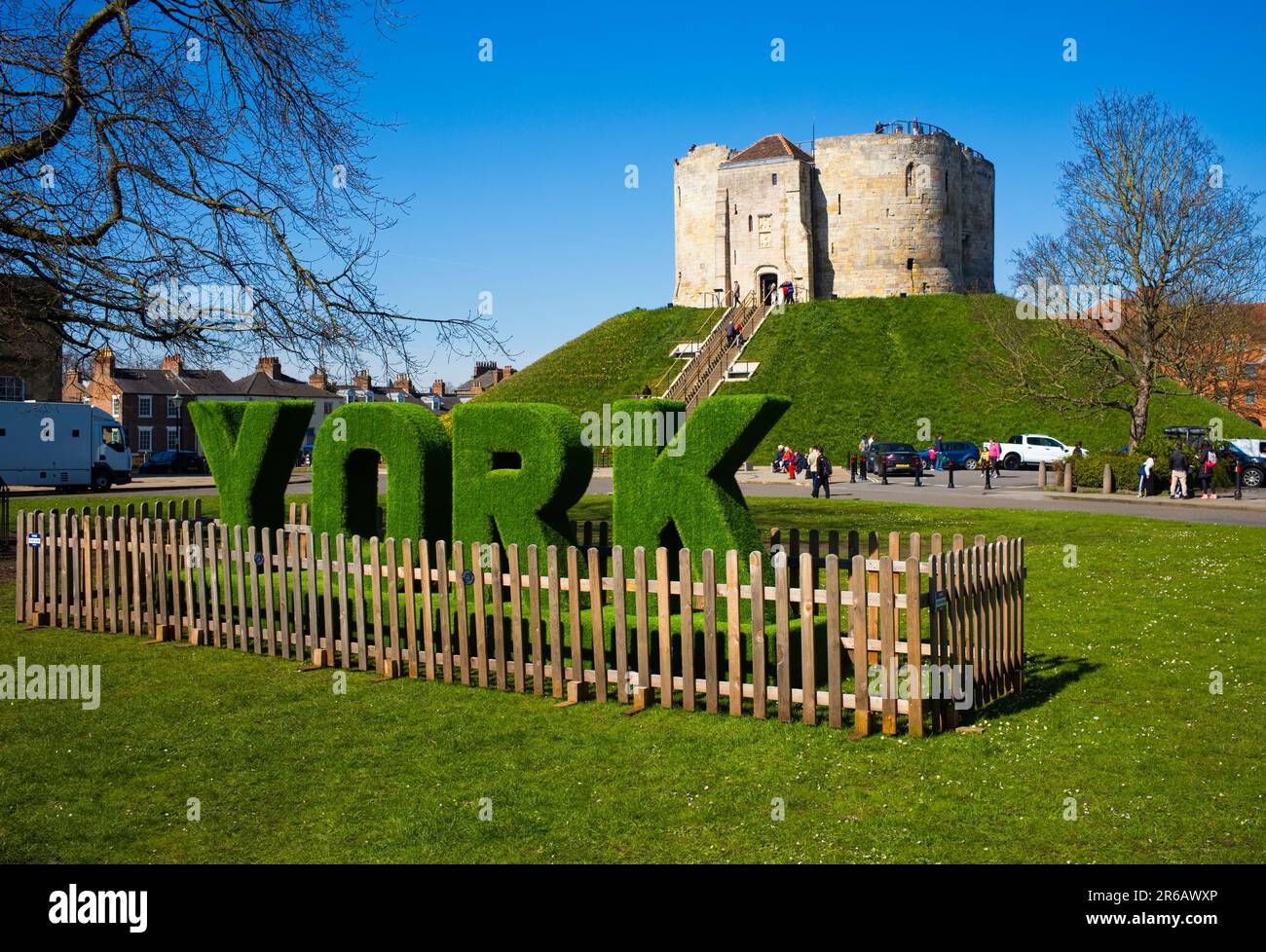 York castle with fenced in lettering in foreground Stock Photo - Alamy