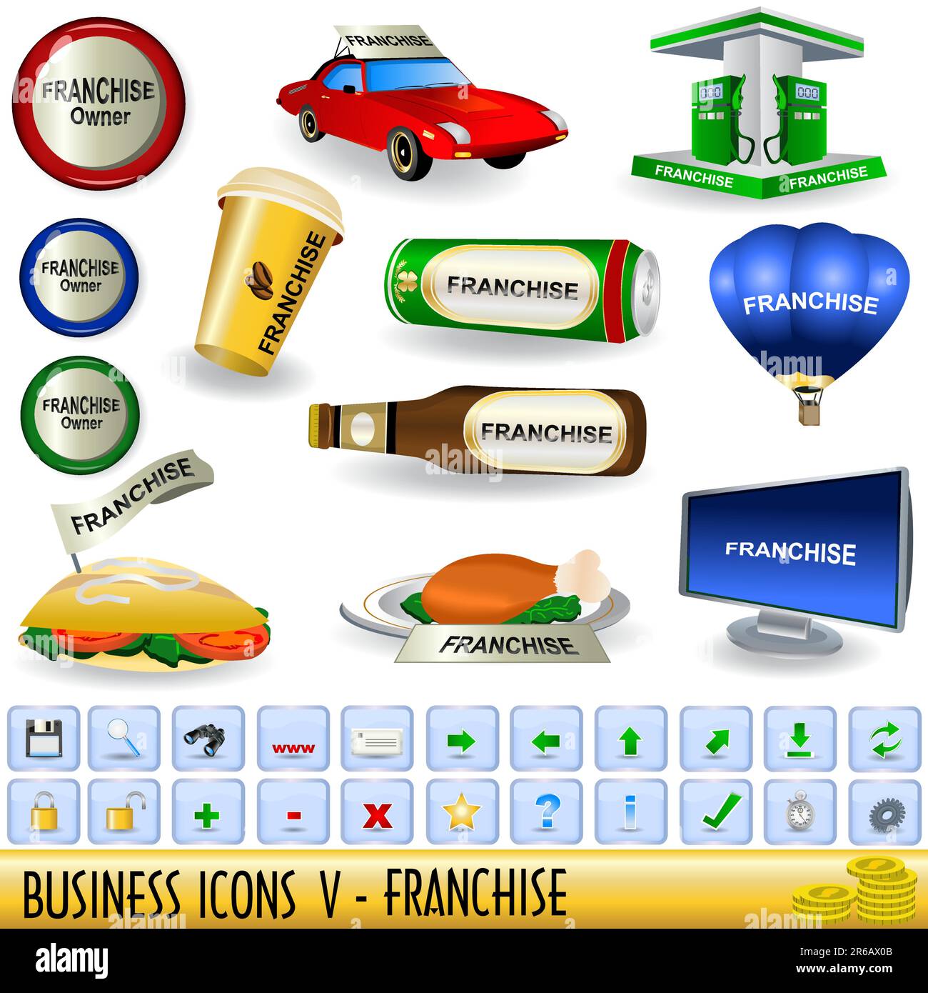Set of business icons, franchise, along with appropriate buttons - part ...