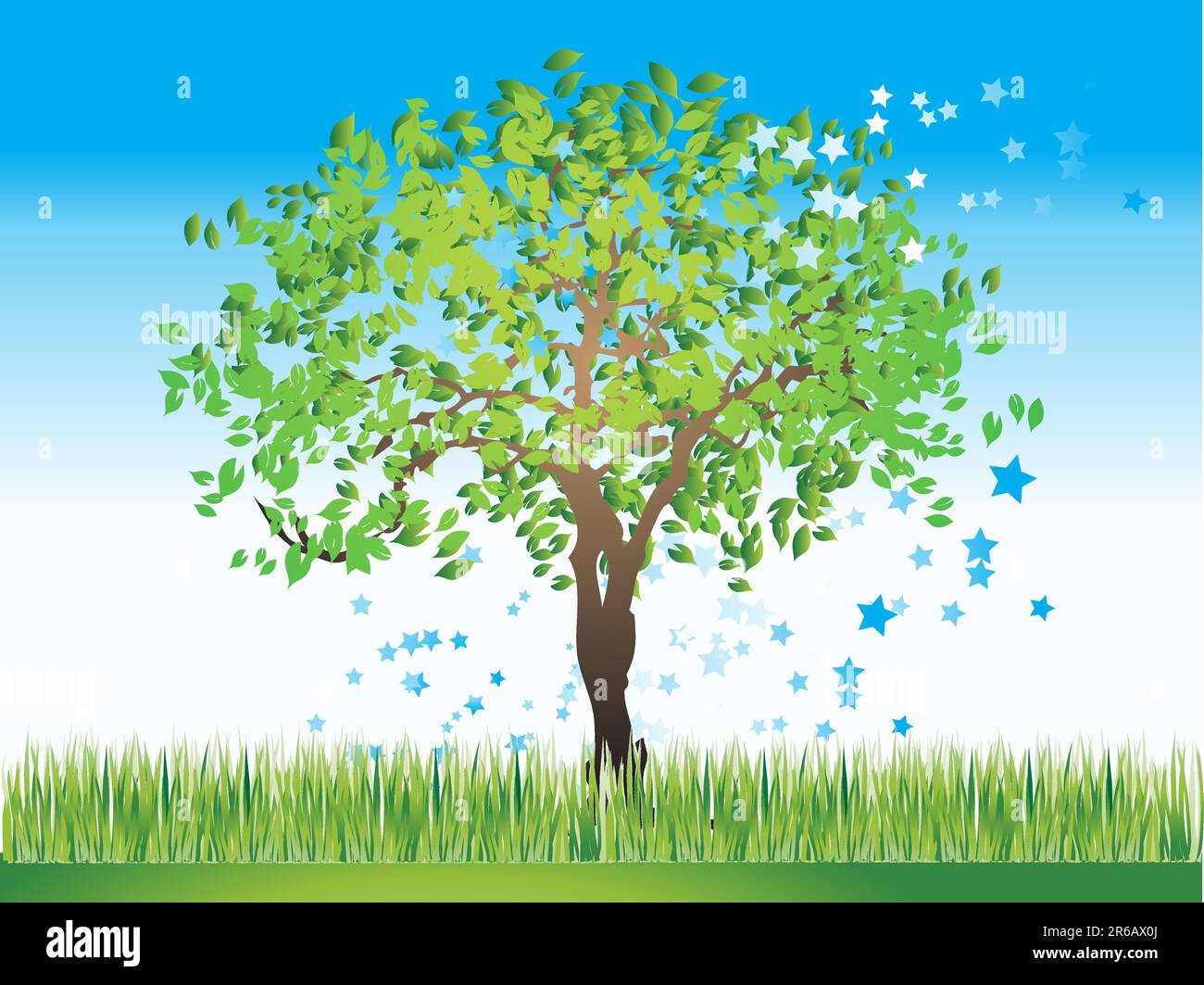 Tree silhouette old, grass, summer, vector illustration Stock Vector ...