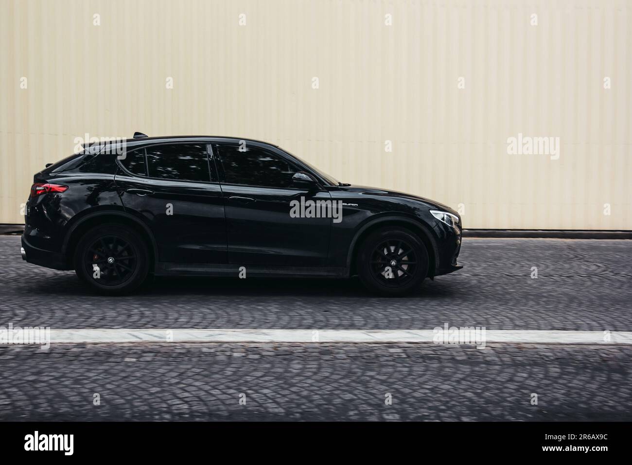 France, Paris - May 20, 2023: Black Alfa Romeo Stelvio Super ...