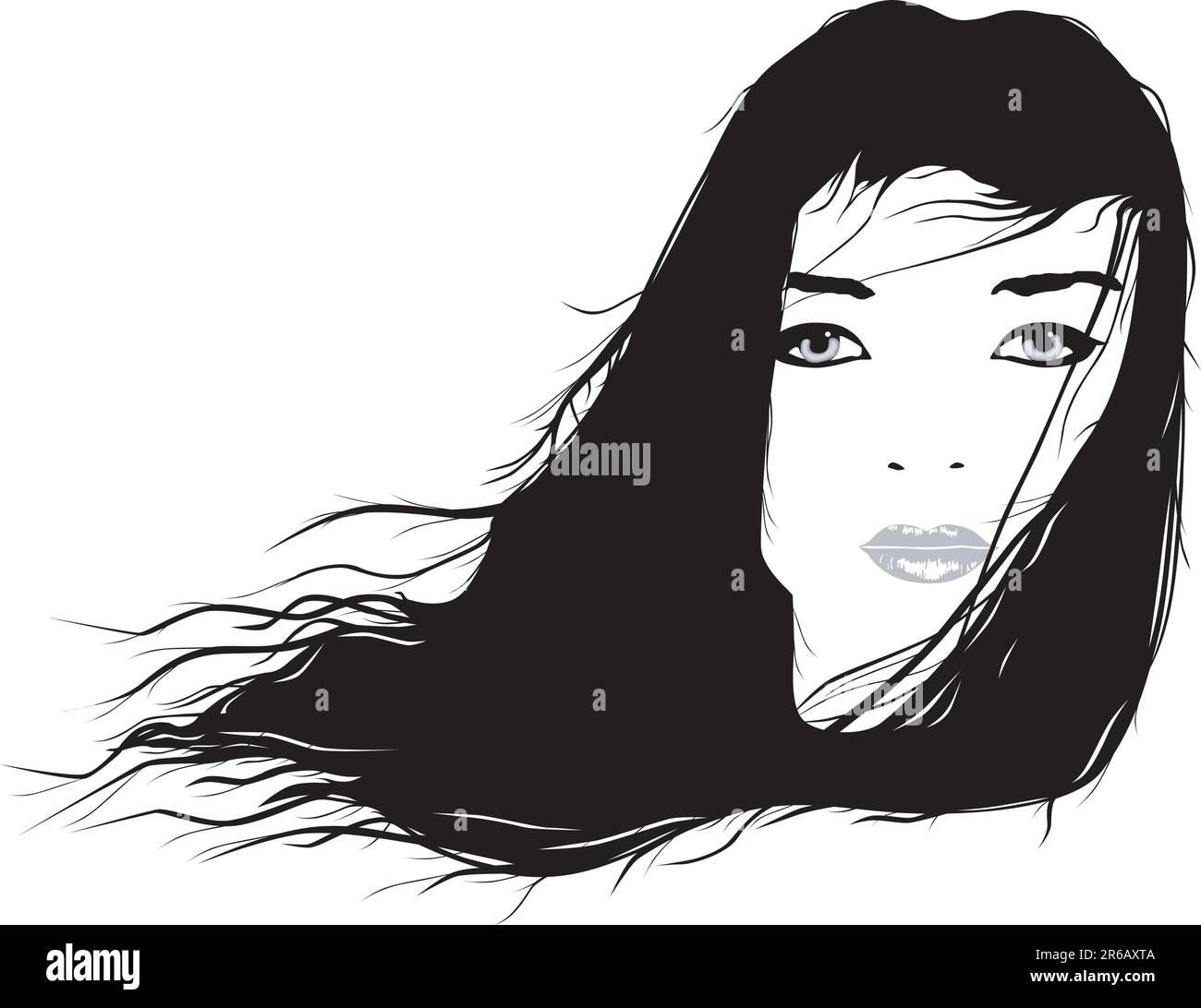 Vector portrait illustration of a windswept woman Stock Vector Image ...