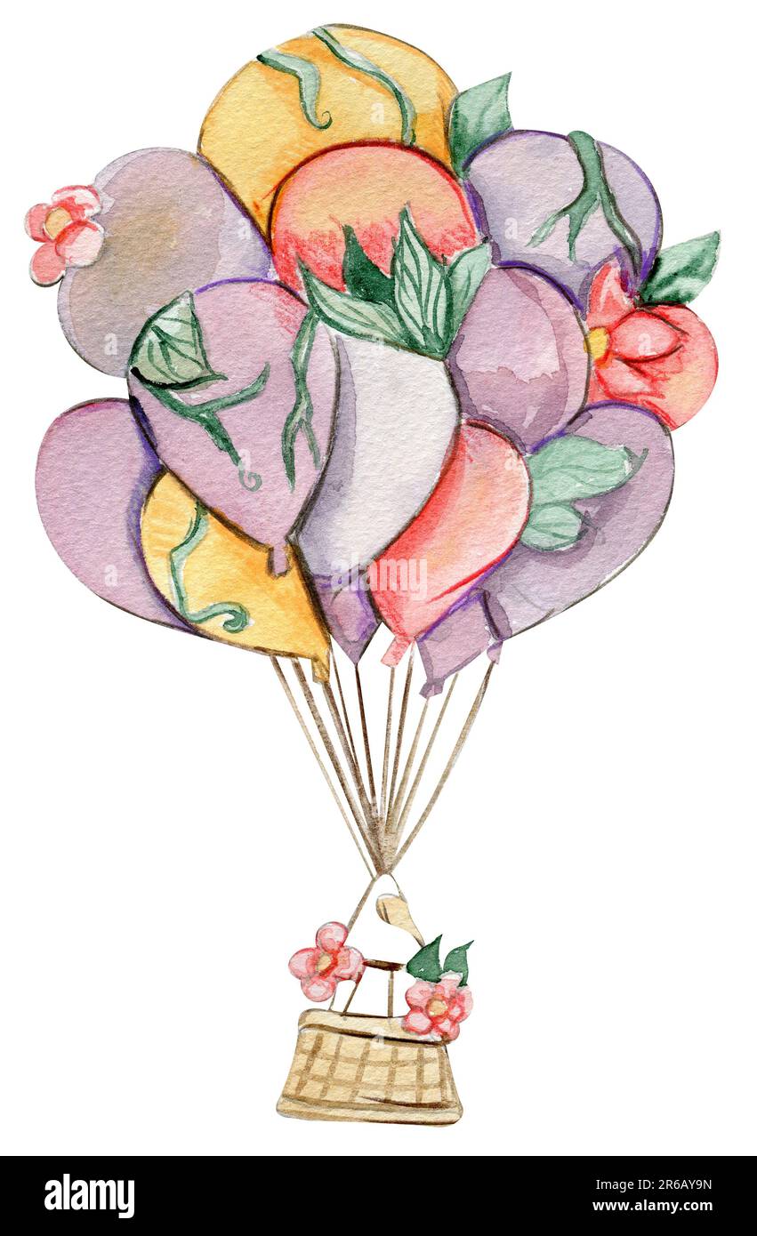 Flower baloon for fairy. Hand painted fairy tale illustration for ...