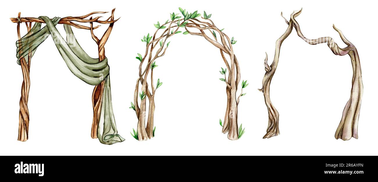 Woven branch arches for fairy. Watercolor hand drawn illustration ...