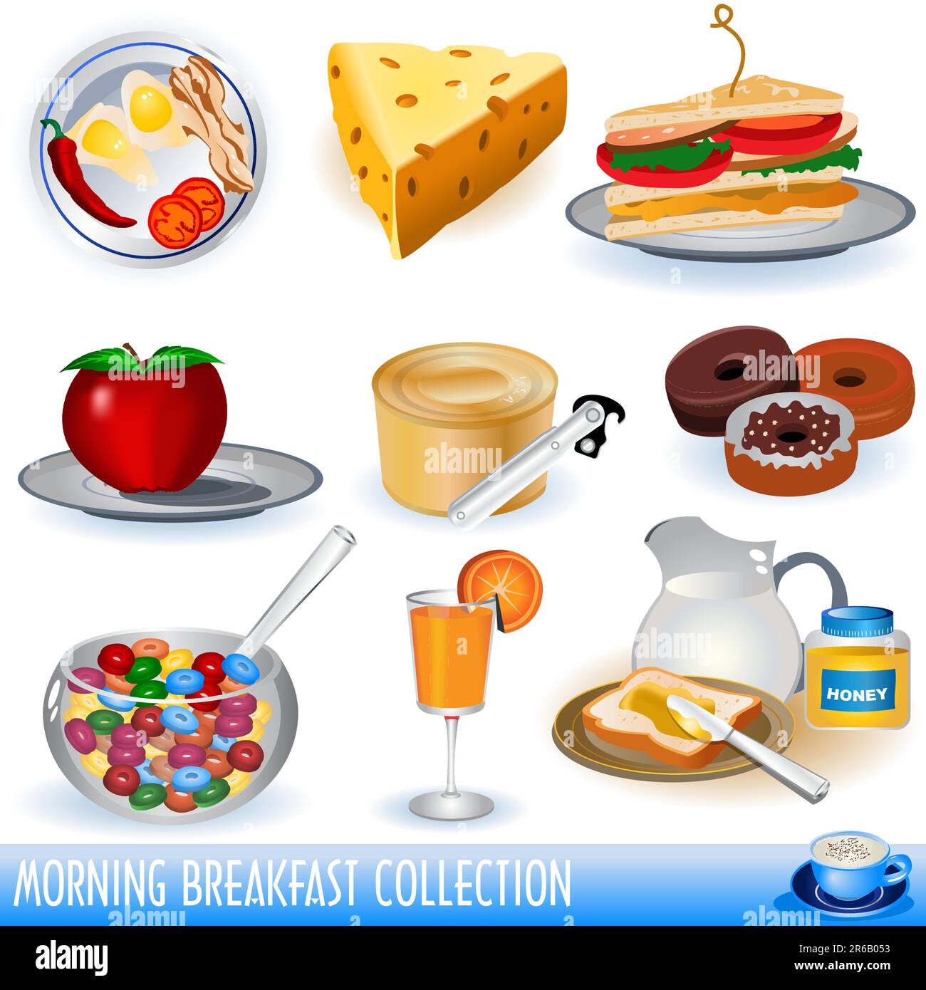 A collection of different colored breakfast icons Stock Vector Image ...