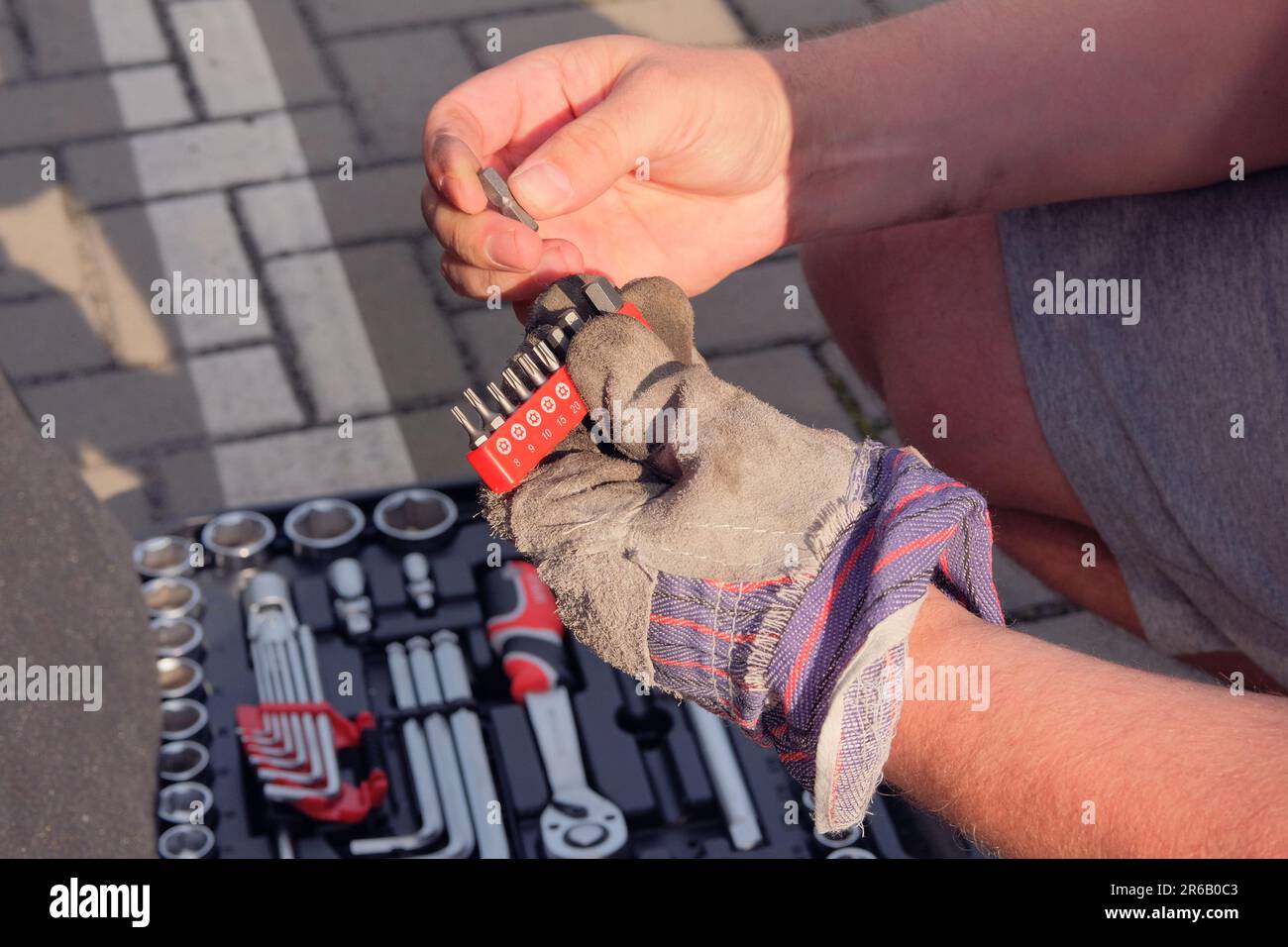 Different tools for repairing and diagnostic a car. Tool set in box ...