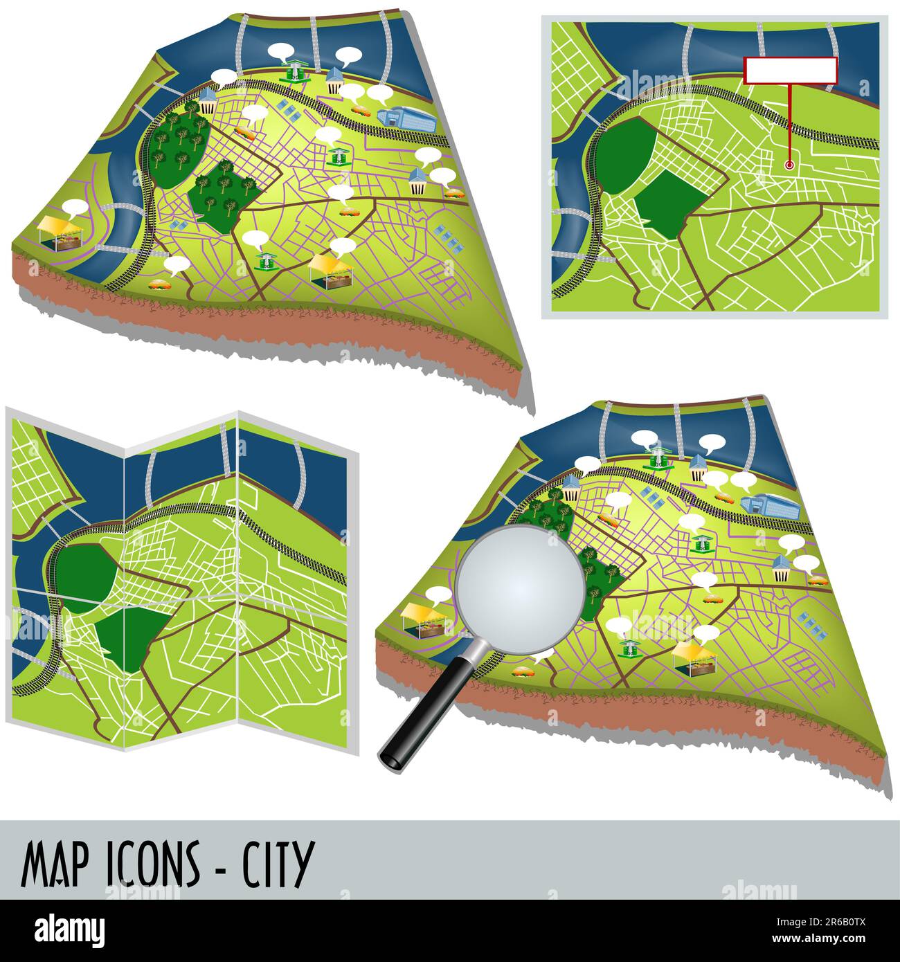 Illustration of city map icons isolated on white background Stock ...