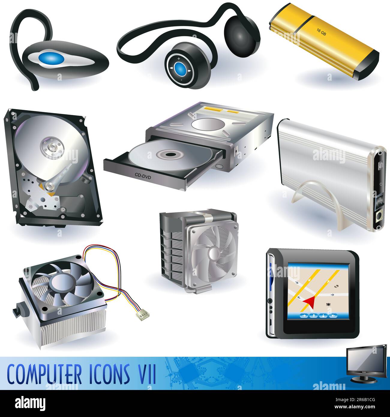 A collection of variety of computer icons isolated on white background ...