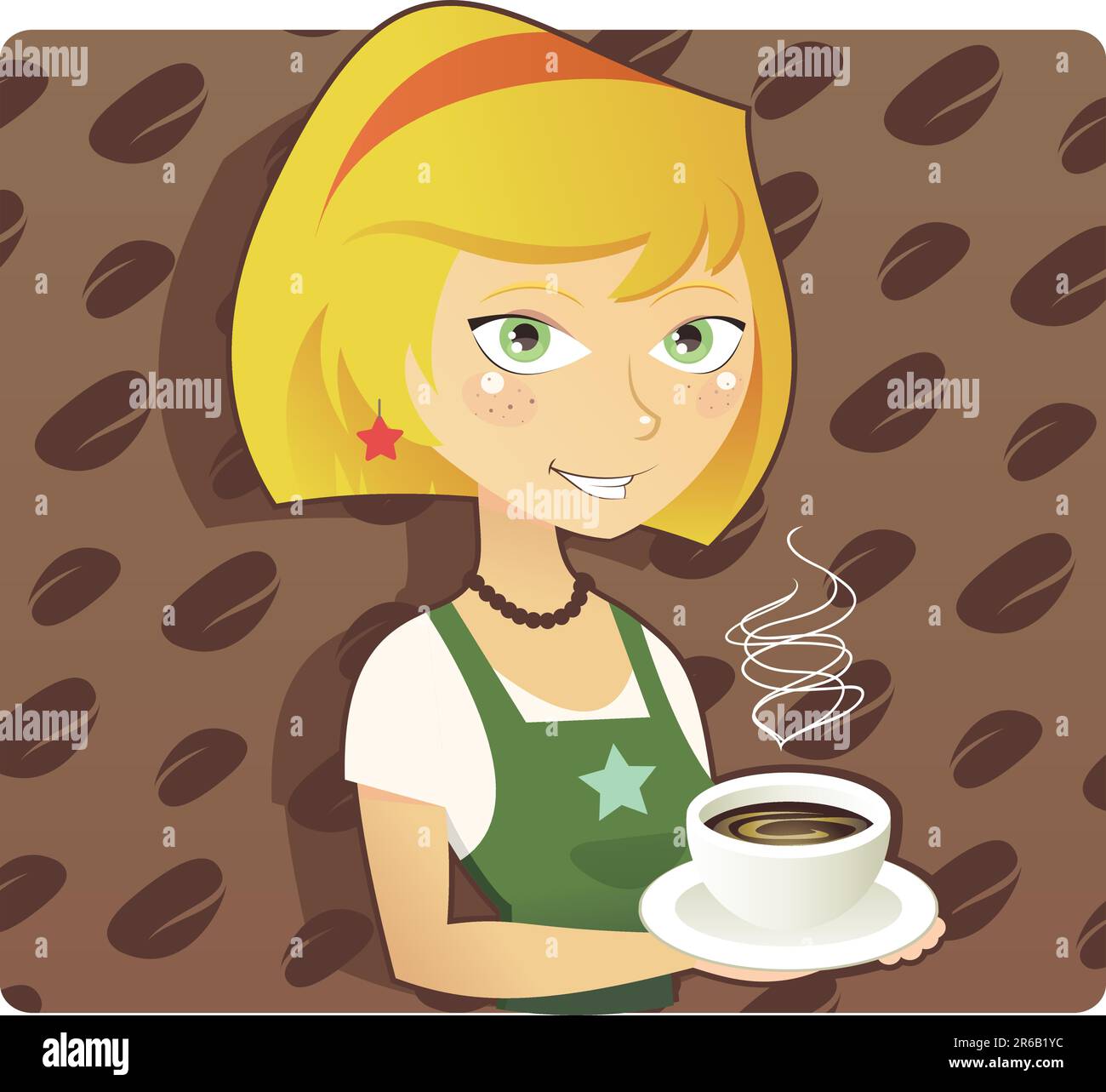 Vector Illustration of a cute female coffee shop barista serving a ...