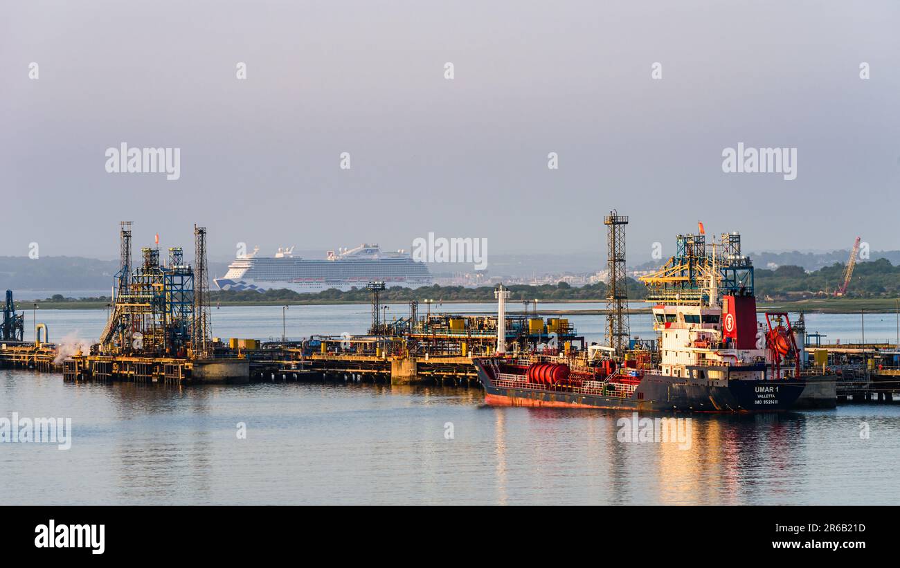 Sunrise over Gas Ships and Esso Oil Terminal, Southampton, Hampshire ...