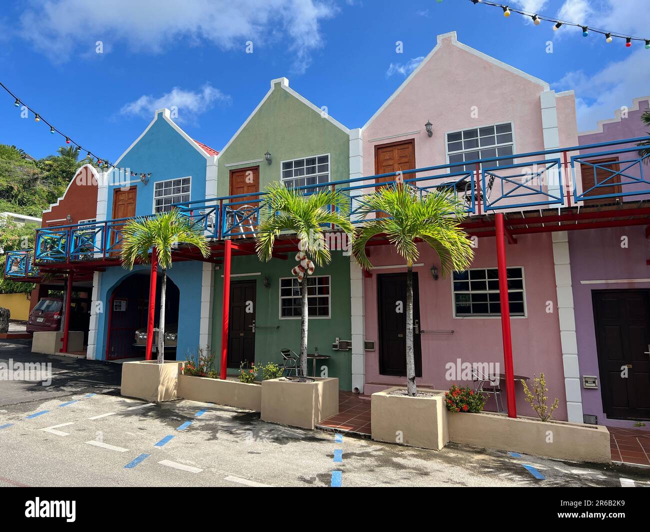 A scenic view of colorful residential houses on Curacao island Stock ...