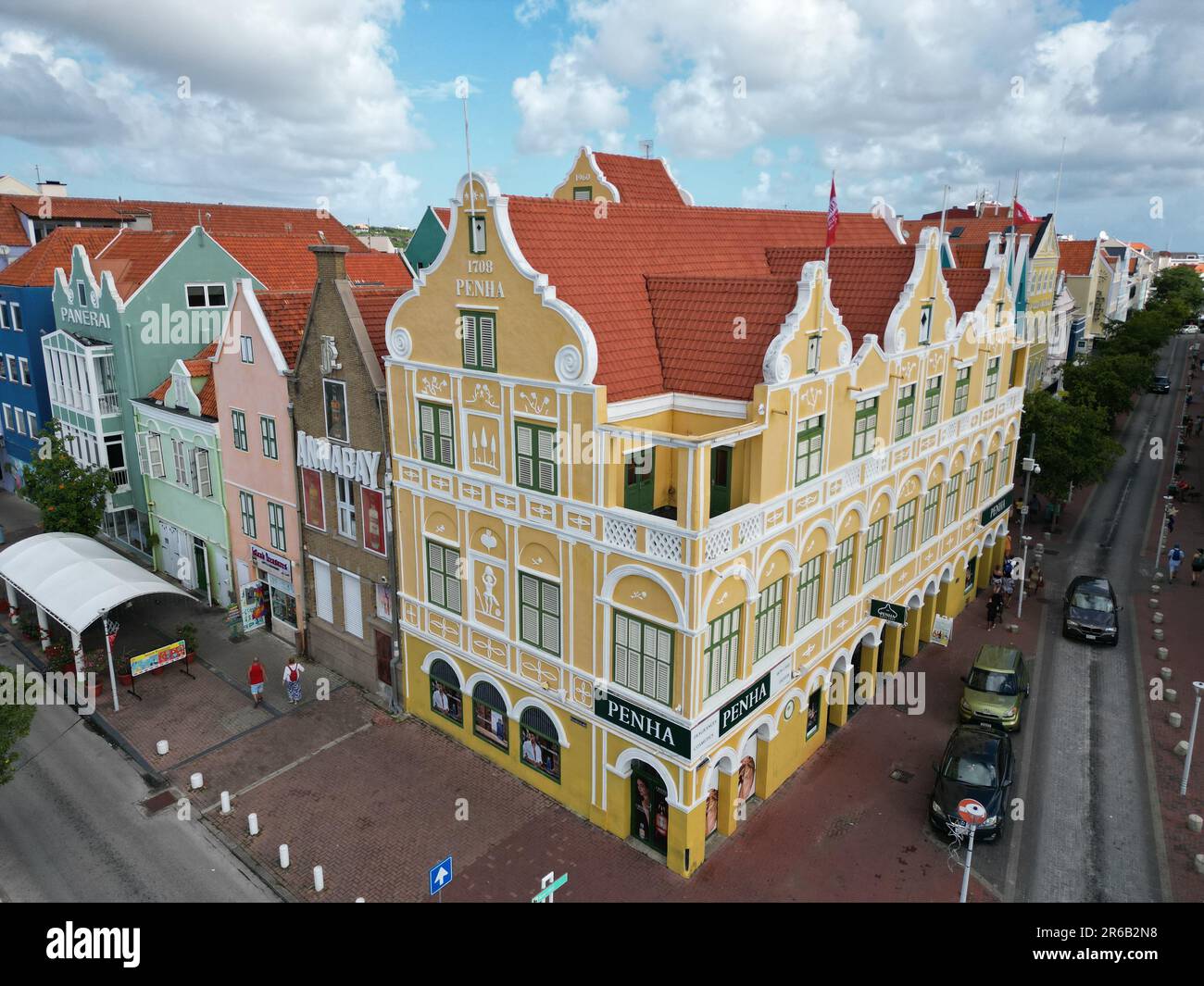 A scenic view of colorful residential houses on Curacao island Stock ...