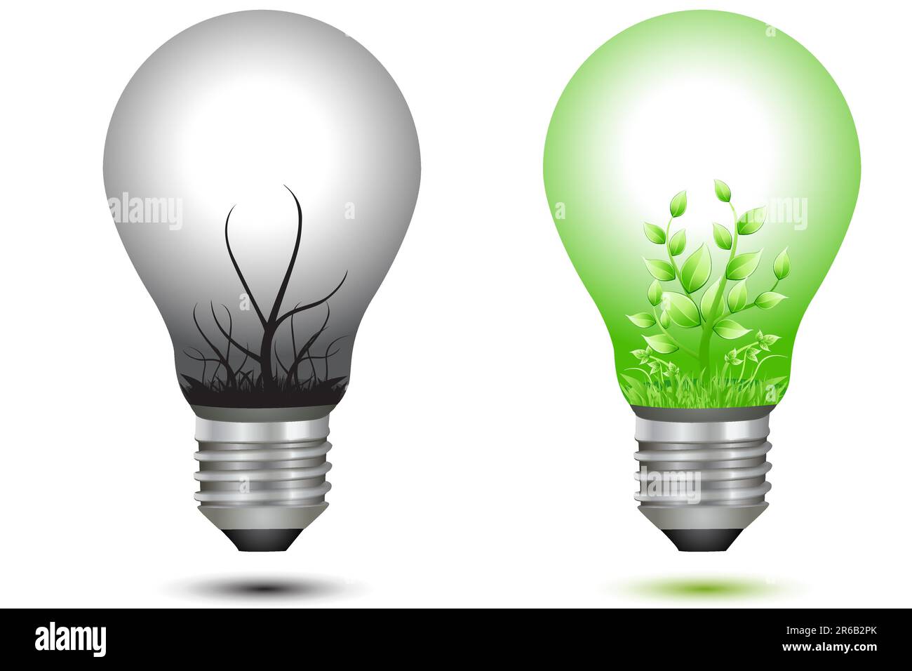 illustration of comparison between two bulbs with plant and industry on ...
