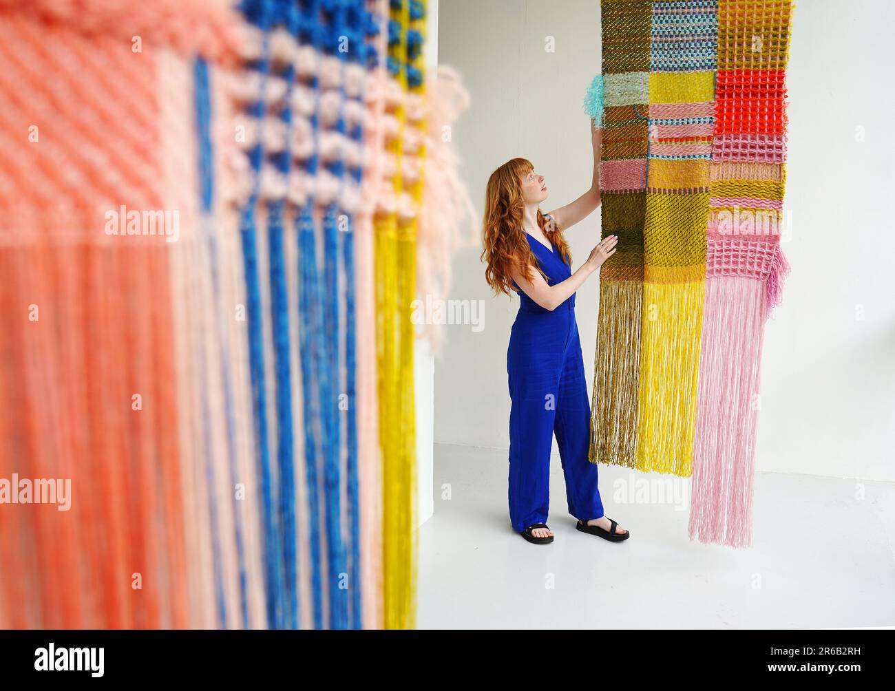 Laura Cross with her textile collection 'Woven Colour' at the National ...