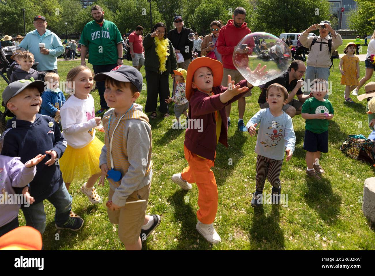 A crowd celebrates Duckling Day parade Boston Common Stock Photo - Alamy