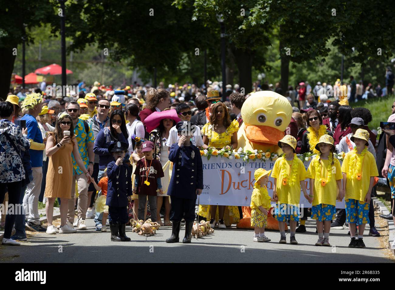 A crowd celebrates Duckling Day parade Boston Common Stock Photo - Alamy