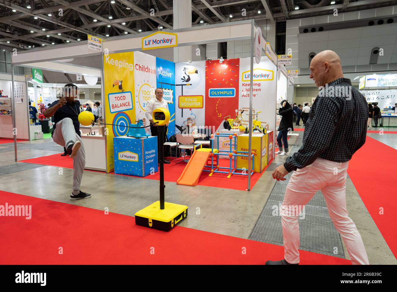 Tokyo, Japan. 8th June, 2023. People play with the toys exhibited at ...