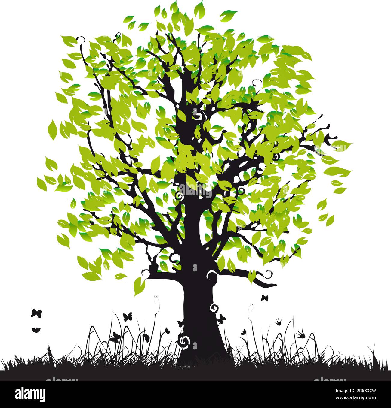 Tree silhouette old, grass, summer Stock Vector Image & Art - Alamy