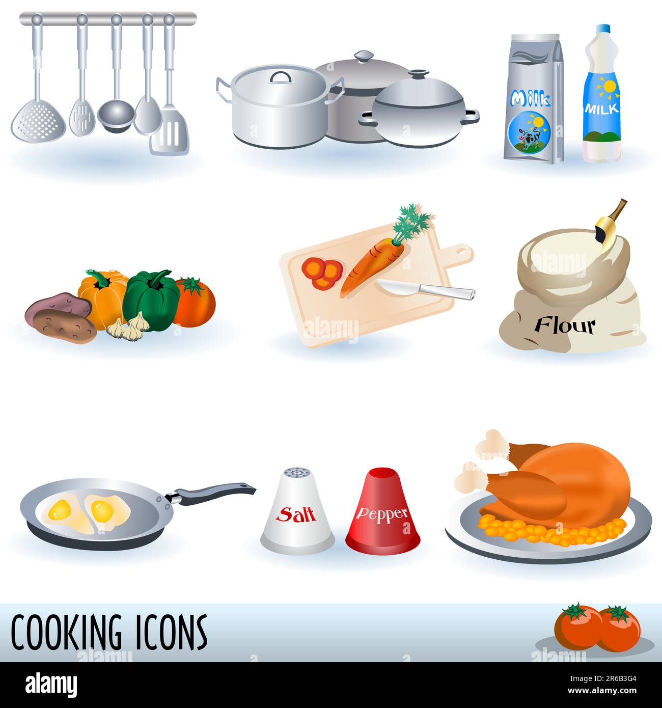 Vector illustration of nine colored cooking collection items Stock ...