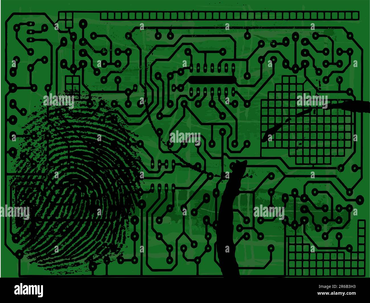 Grunge Circuit Board Effect With Fingerprint Stock Vector Image And Art Alamy